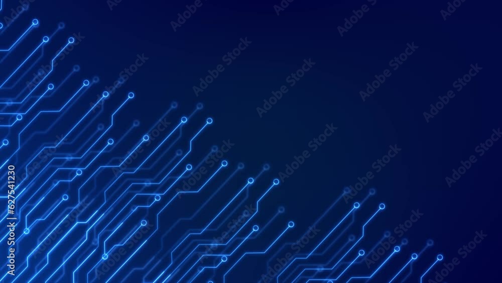 4k 3d Circuit Board with moving electrons Data Flow Loop Background Animation. Artificial ...