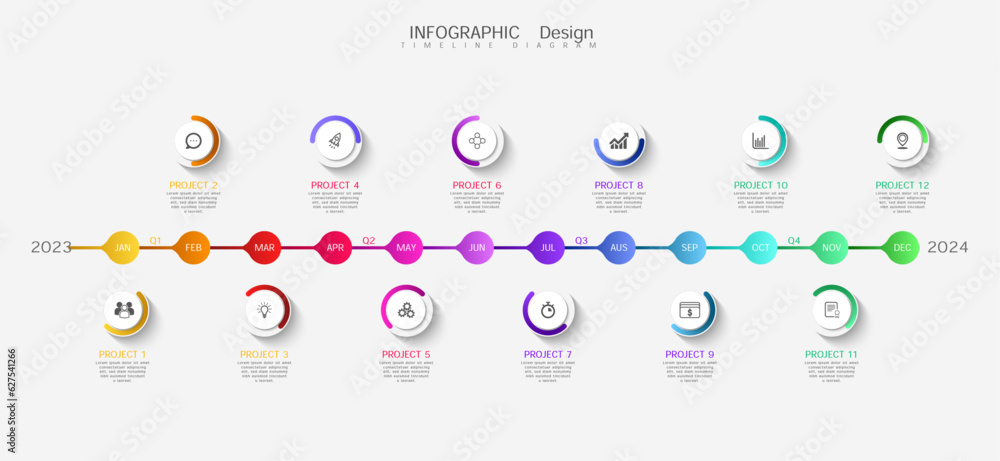 Infographic workflow diagram 12 months infographic number Process flow ...
