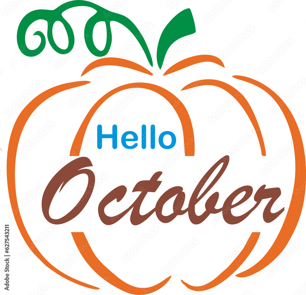 Hello October, pumpkin theme poster and banner illustration with ...