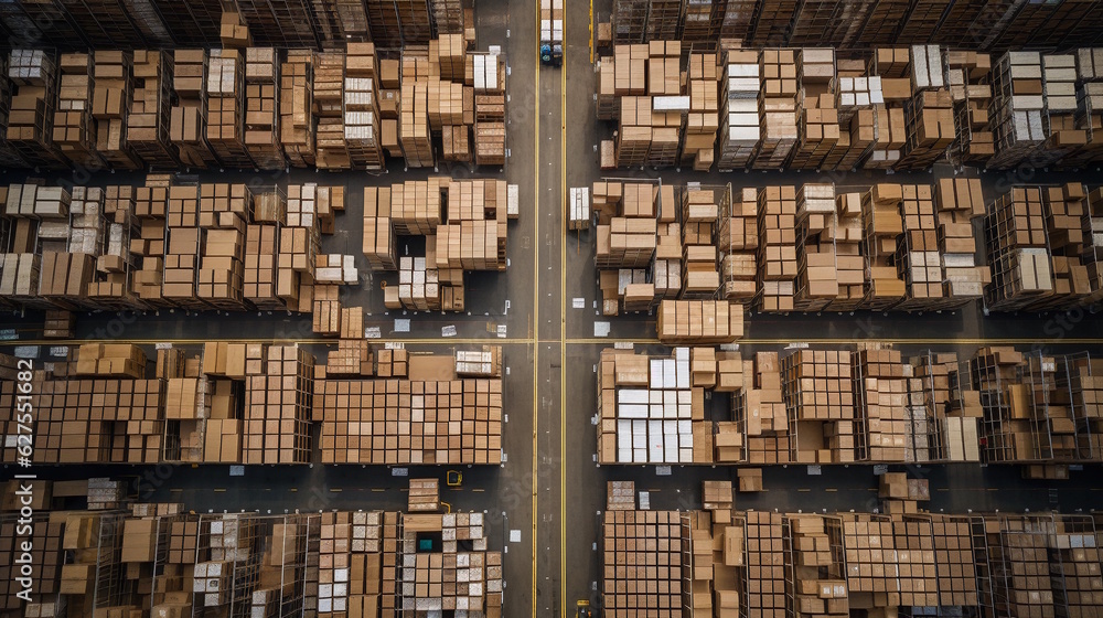 Modern Warehouse with Neatly Stacked Boxes and Crates, Creating an ...
