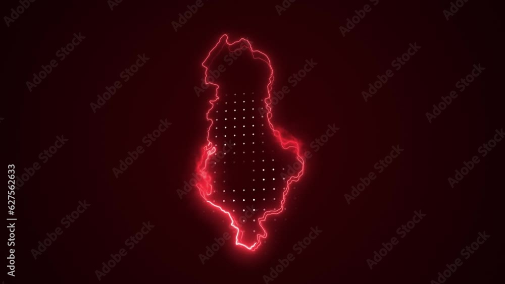 3D Moving Neon Red Albania Map Borders Outline Loop Background. Neon ...