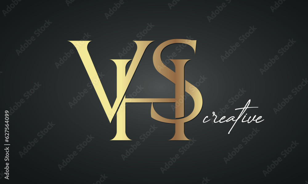 luxury letters VHS golden logo icon premium monogram, creative royal ...
