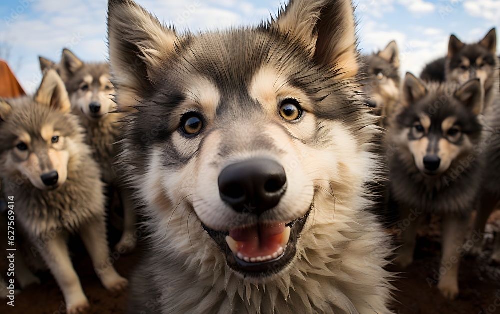 Funny baby wolf taking a selfie. Cute baby wolf close up. generative ai ...