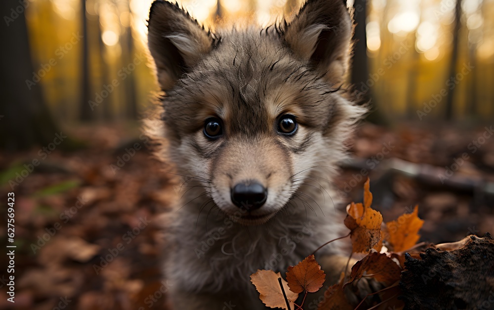 Funny baby wolf taking a selfie. Cute baby wolf close up. generative ai ...