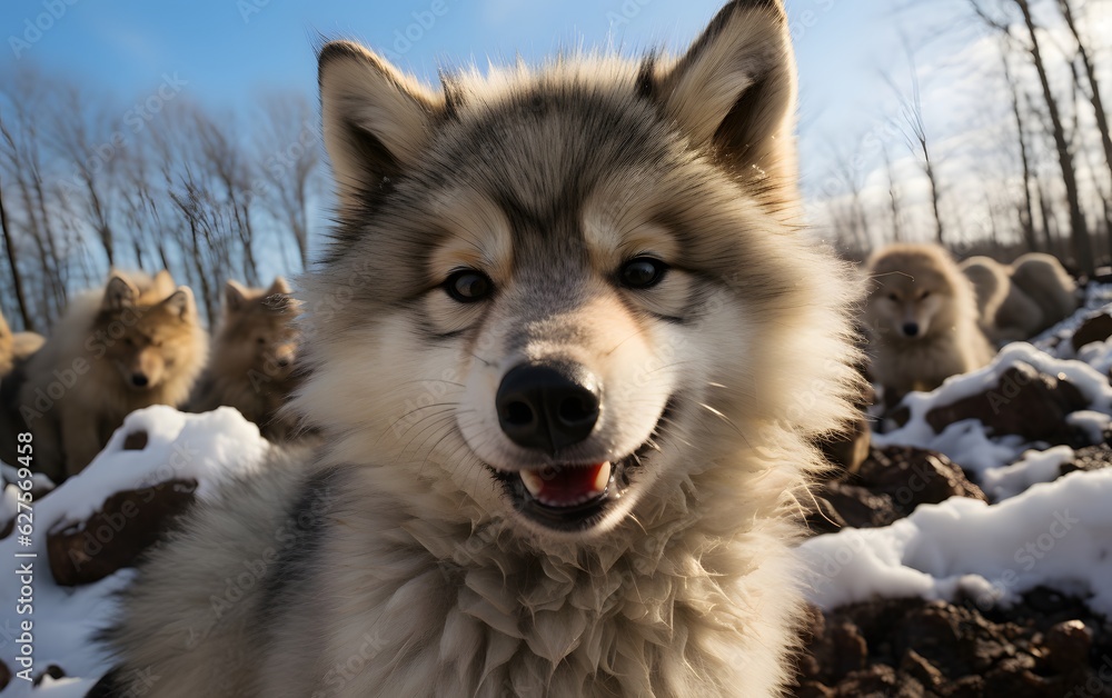 Funny baby wolf taking a selfie. Cute baby wolf close up. generative ai ...