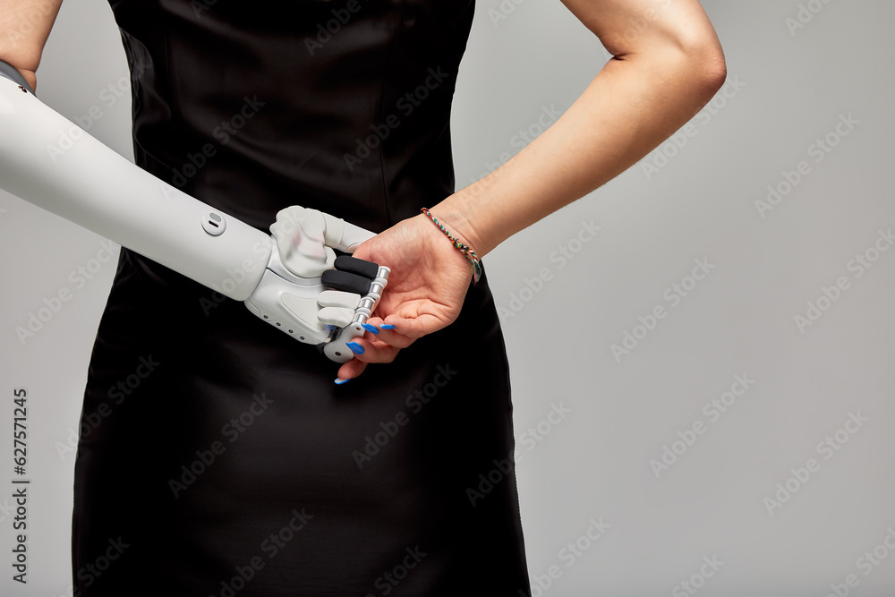 Foto de Cropped studio portrait of charming girl with disability ...