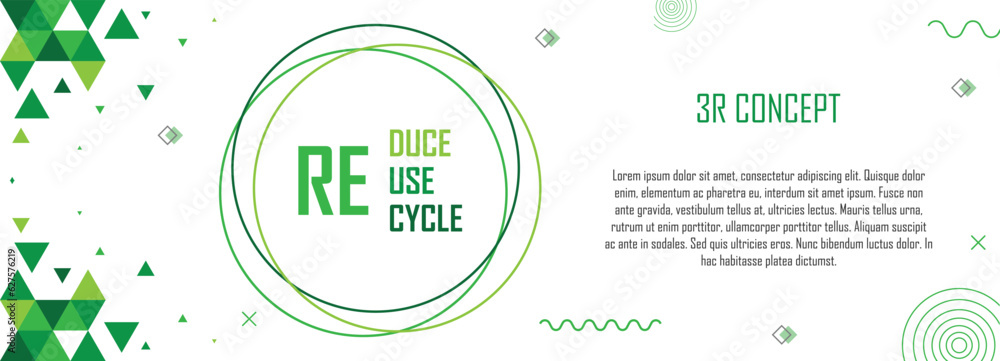 3R concept banner with geometric abstract pattern design, reduce, reuse ...