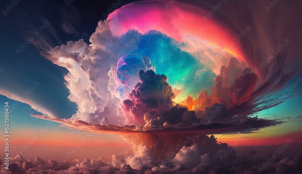 Vivid Cumulonimbus Clouds Amidst a Rainbow, Artistic Sunset Vista, High ...