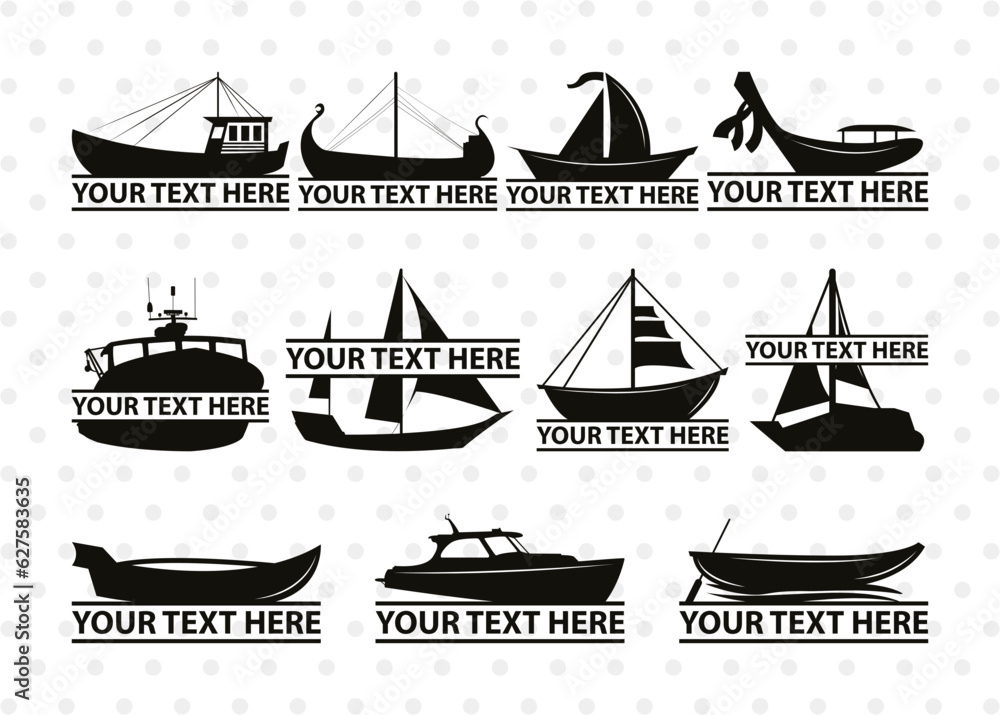 Vecteur Stock Boats Split Monogram, Sea Boats Silhouette, Boat Svg ...