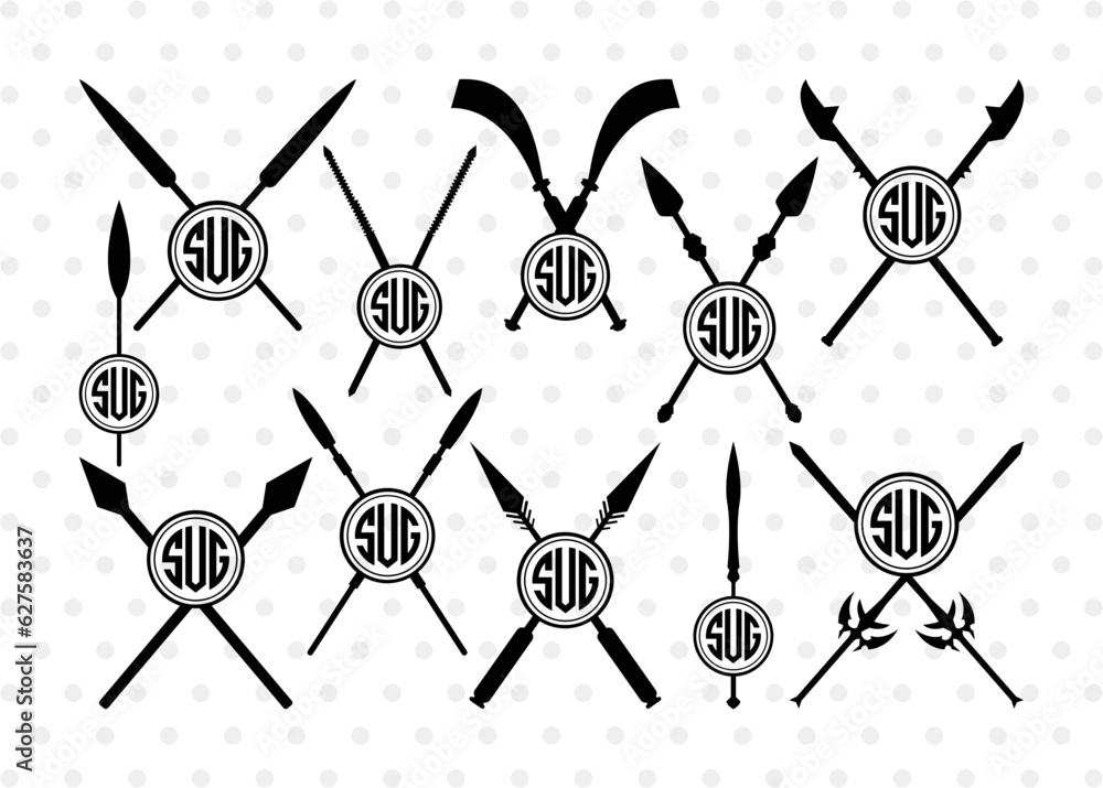 Vetor de Spear Circle Monogram, Weapon Svg, Pike Weapon Svg, Sparta Svg ...