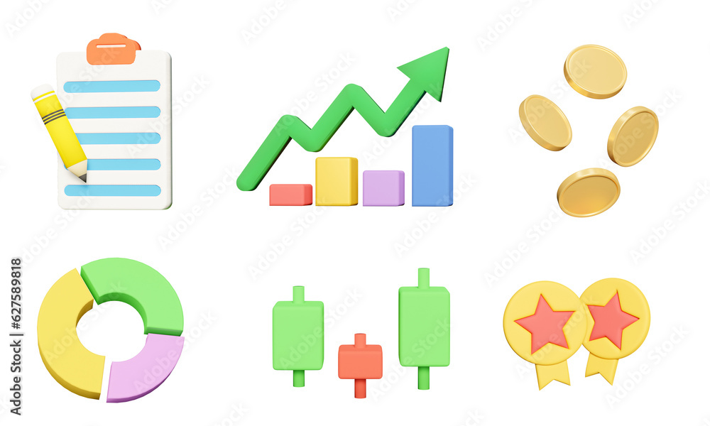 3D Business and diagram icon set. Statistical planning and ...