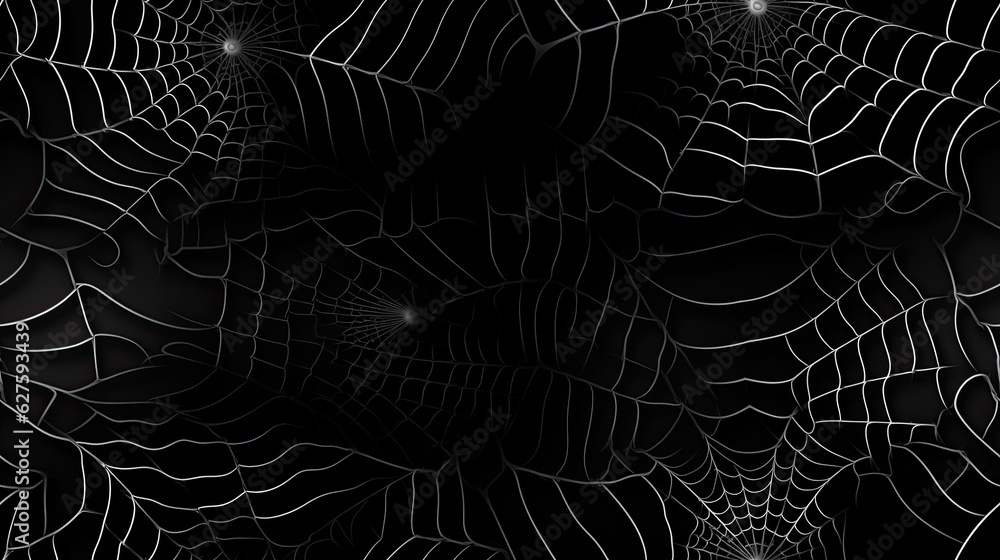 Halloween seamless background as a Spider webs on the black background ...