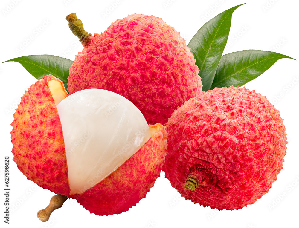 Collection of Red Lychee fruit isolated on white background, Fresh Red ...
