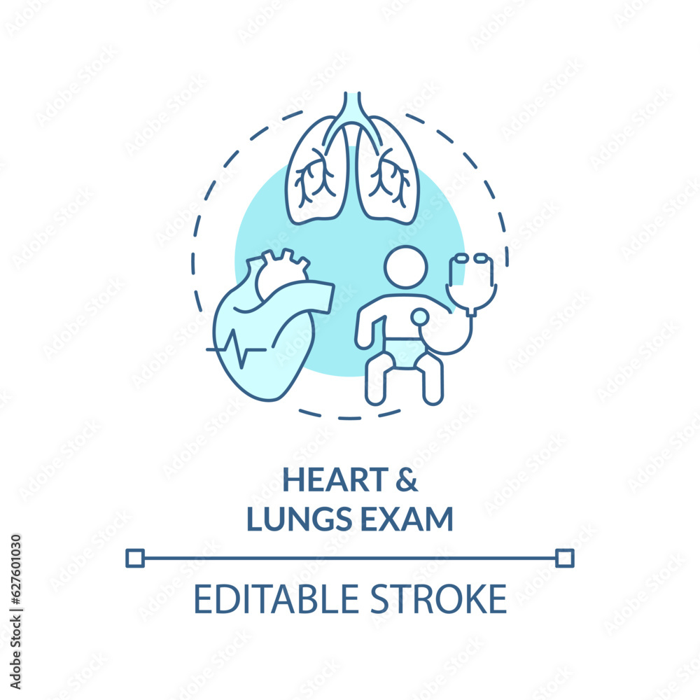 Heart and lung exam turquoise concept icon. Cardiac rhythm. Pulse rate ...