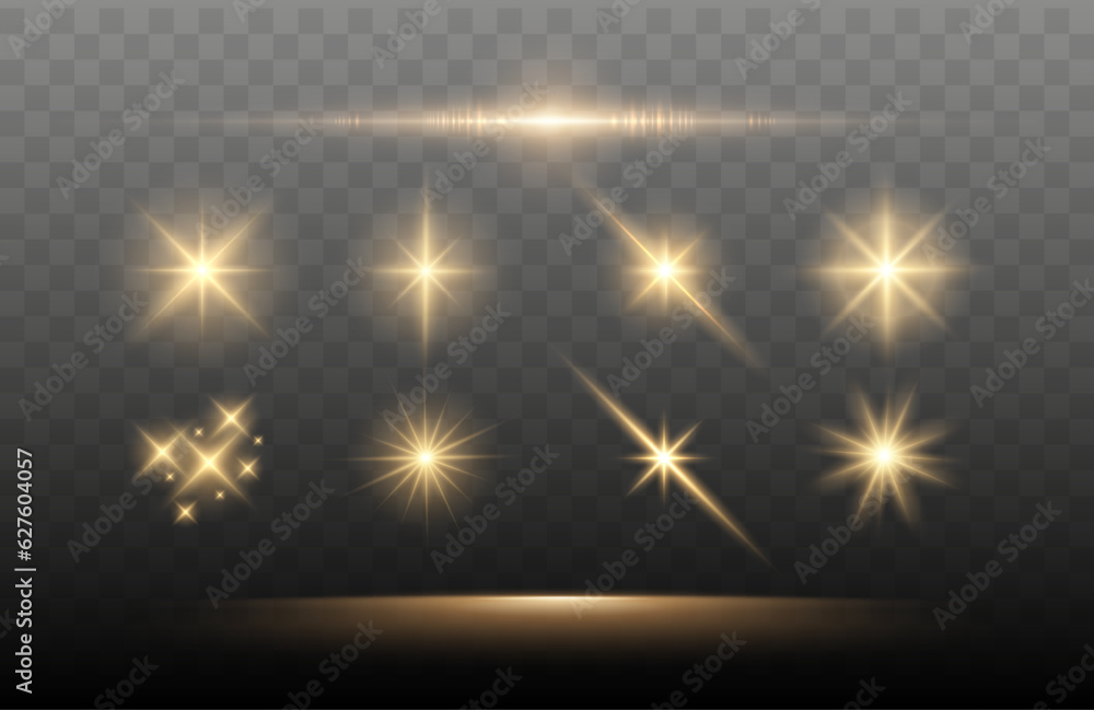 Set of Shine glowing stars. Vector Golden Sparks isolated. Stock Vector | Adobe Stock