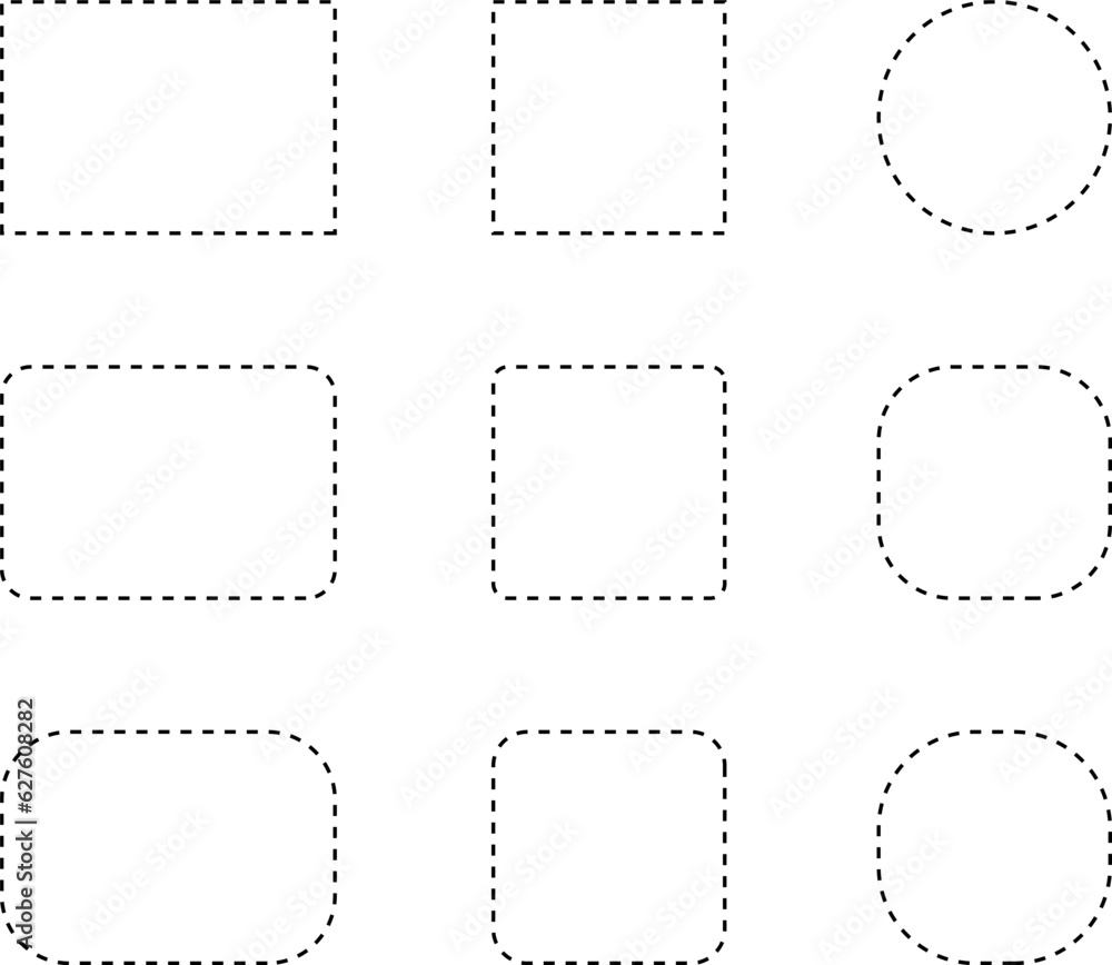 Dashed line basic geometric shapes. Dashed outline of circle, oval ...