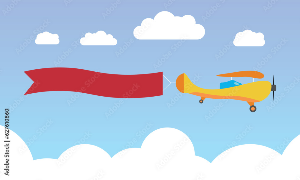 Cartoon Plane banner in flat style. Airplane advertisement vector ...