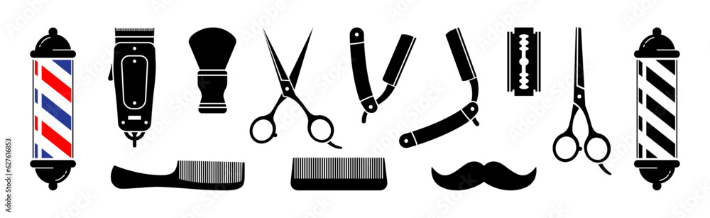 Set of 12 barbershop icons isolated on white background. 12 Barbershop ...