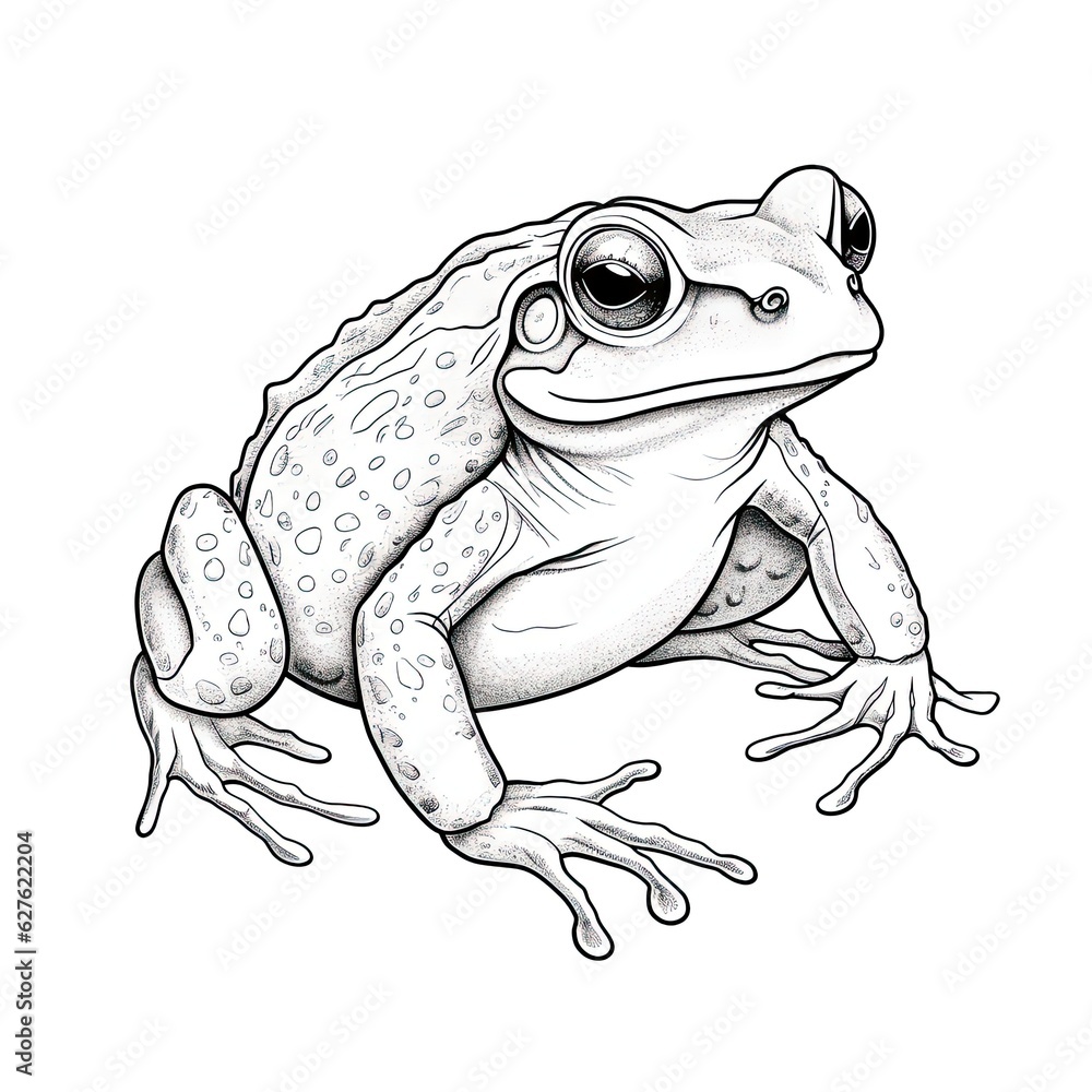 Toad animal line art illustration. Black and white coloring page style ...