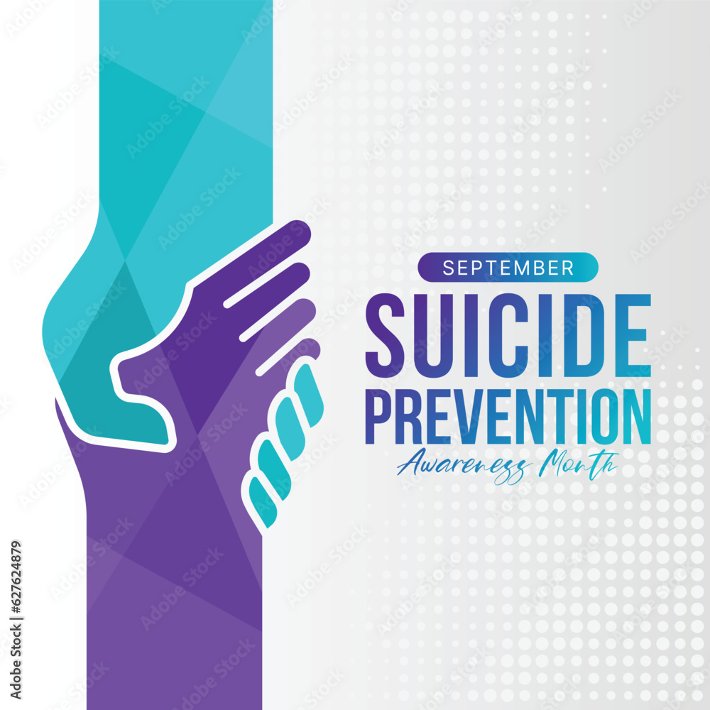 Suicide prevention awareness month text and Teal purple hand hold hand ...