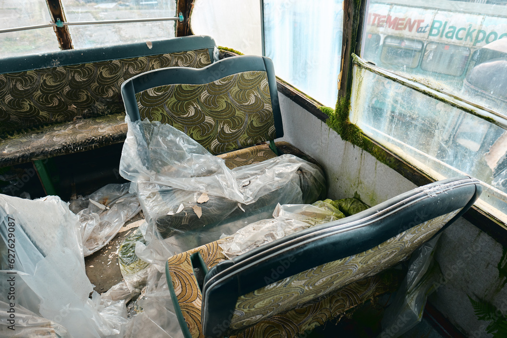 Blackpool, uk 01.01.2023 interior and retro seats of an Old forgotten ...
