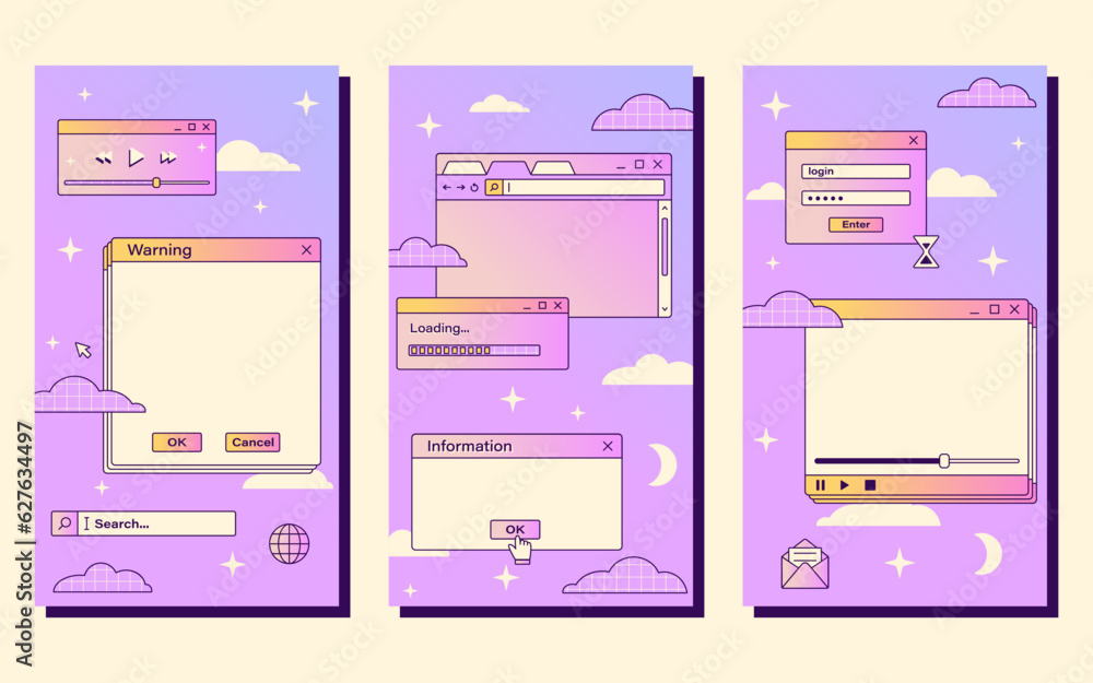 Vector retro y2k Ig gradient stories templates. Vintage frames for text ...