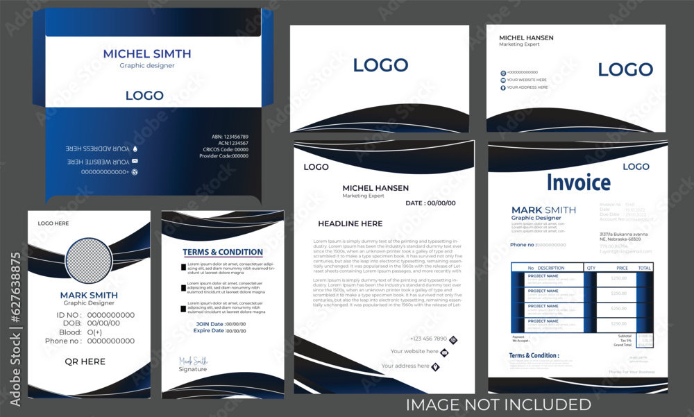 Stationary design business card letterhead invoice NID card envelope ...