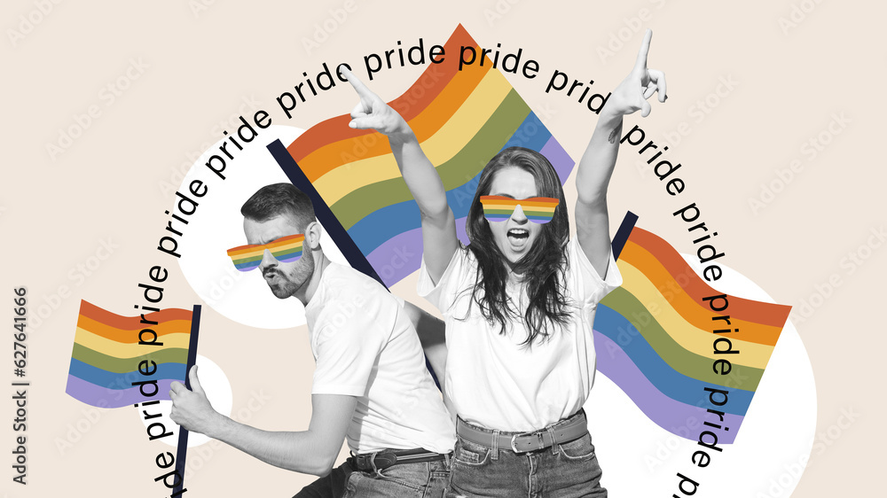 Young man and woman celebrating pride month. Expressing social support ...