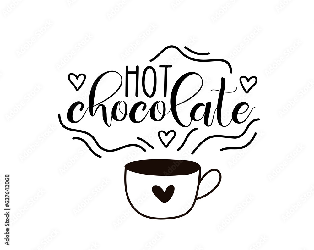 Hot chocolate. Vector logo word. Design poster, flyer, banner, menu ...