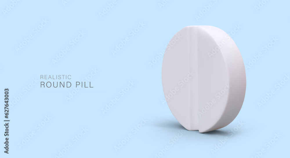 Realistic white round pill split in half. Commercial banner for ...