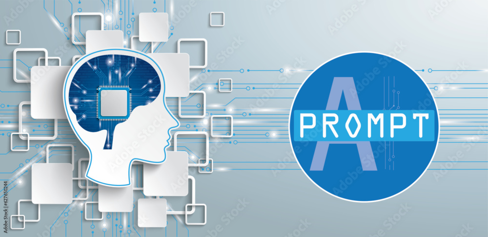 Human Head AI Processor Squares Circuit Prompt Header Stock Vector ...