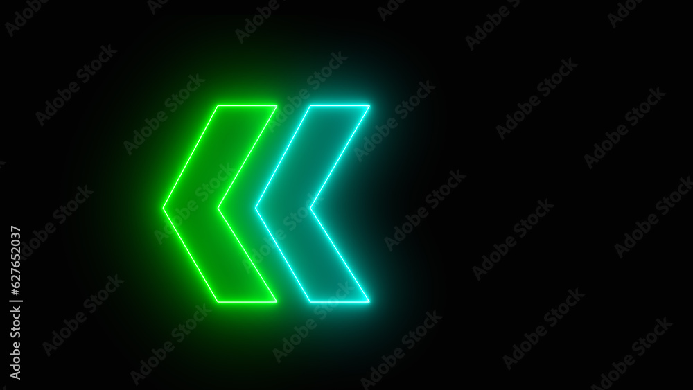 neon left direction in the night. Glowing green neon light arrows ...