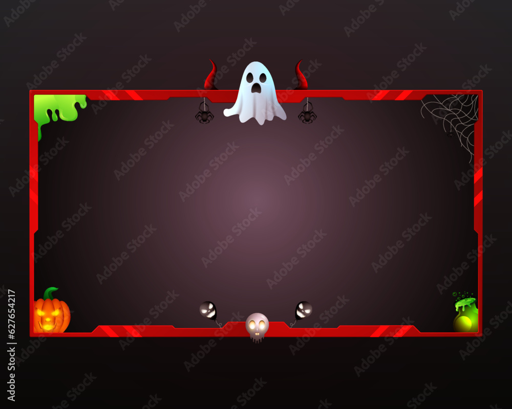 Halloween Stream Overlay Red Border Frame with Pumpkin, Ghost, Skull ...