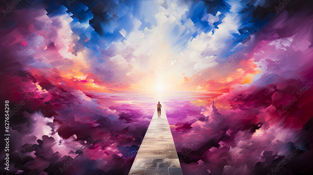 Path leading up to heaven toward the light. Christian illustration ...