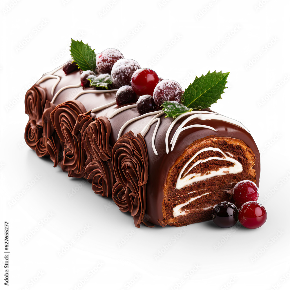 Buche de noël (yule log cake) isolated on transparent background Stock ...