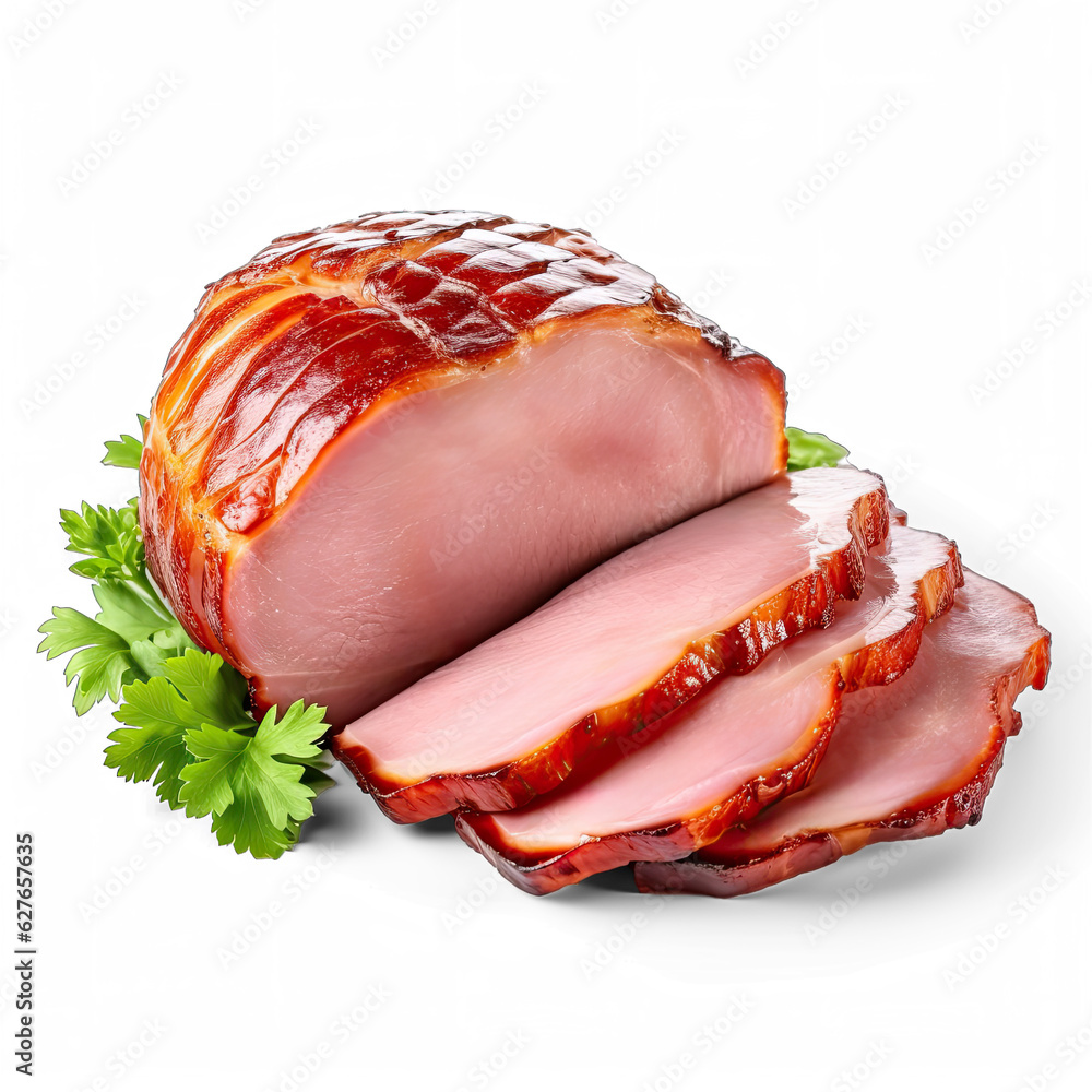Traditional sliced honey glazed ham isolated on transparent background ...