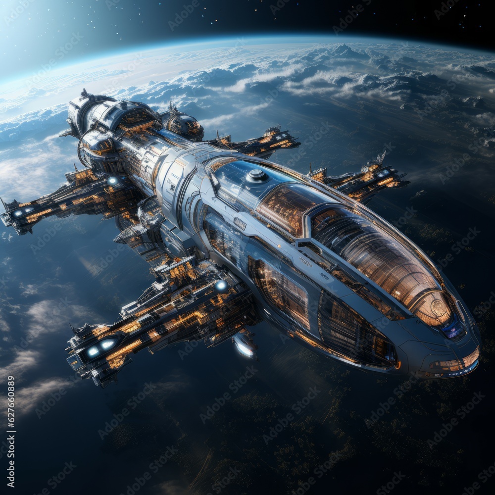 Futuristic orbital space station. Concept of the future earth satellite ...