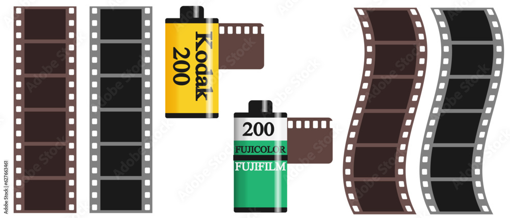 Set of Retro Negative photo cassette and frame isolated on transparent ...