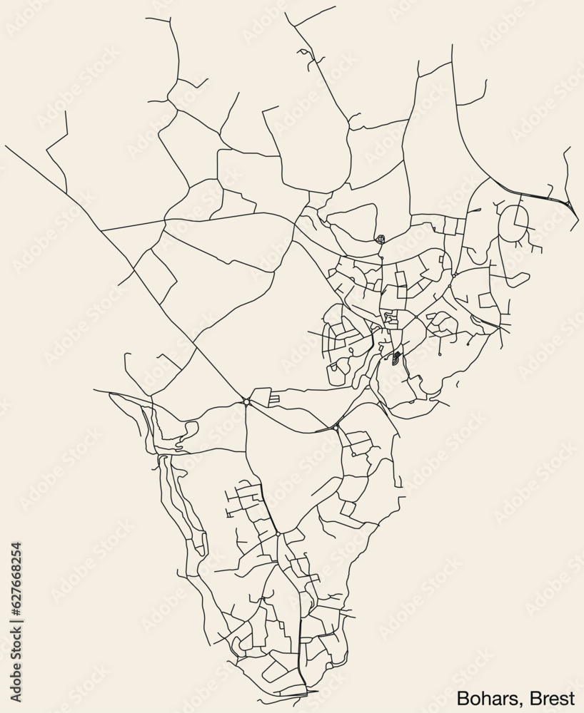 Detailed hand-drawn navigational urban street roads map of the BOHARS ...