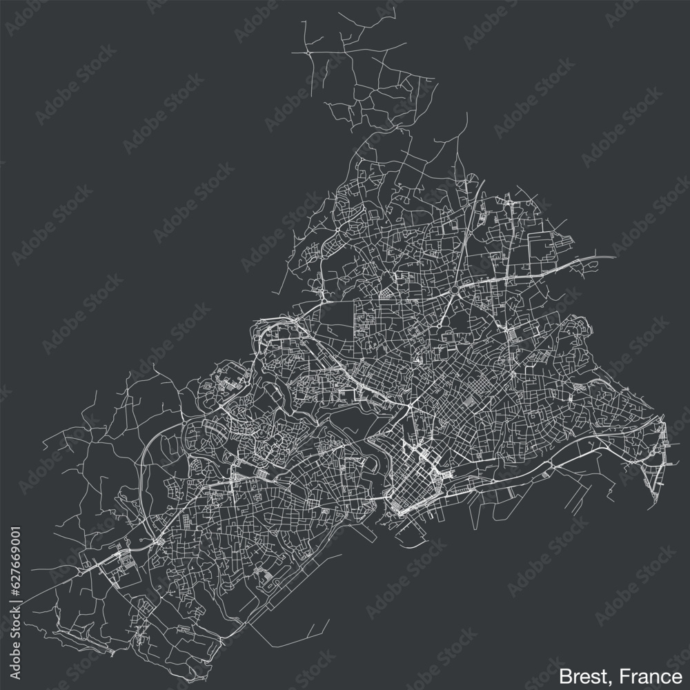 Detailed hand-drawn navigational urban street roads map of the French ...