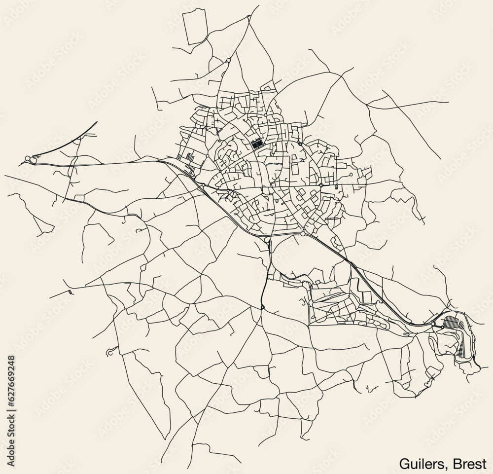 Detailed hand-drawn navigational urban street roads map of the GUILERS ...