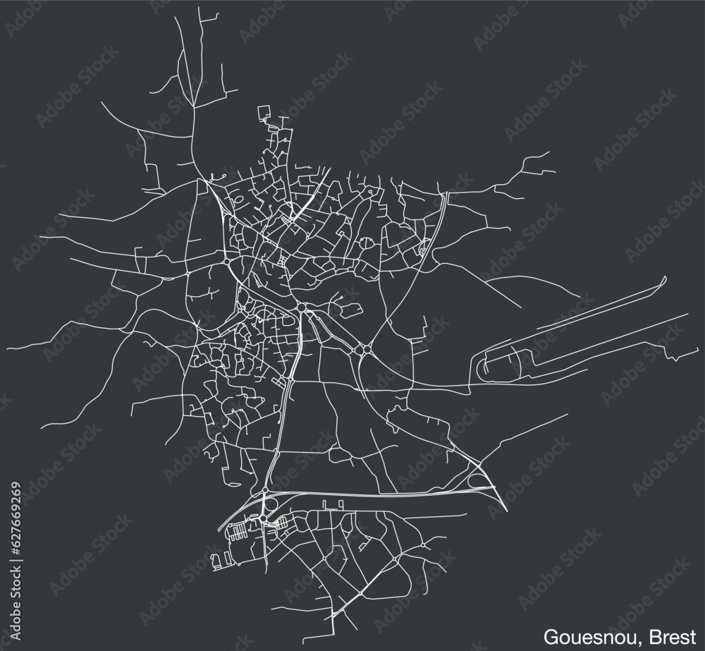 Detailed hand-drawn navigational urban street roads map of the GOUESNOU ...