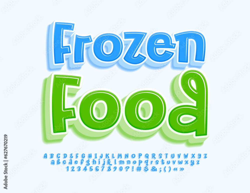 Vector artistic logo Frozen Food with creative Blue Font. Modern 3D ...