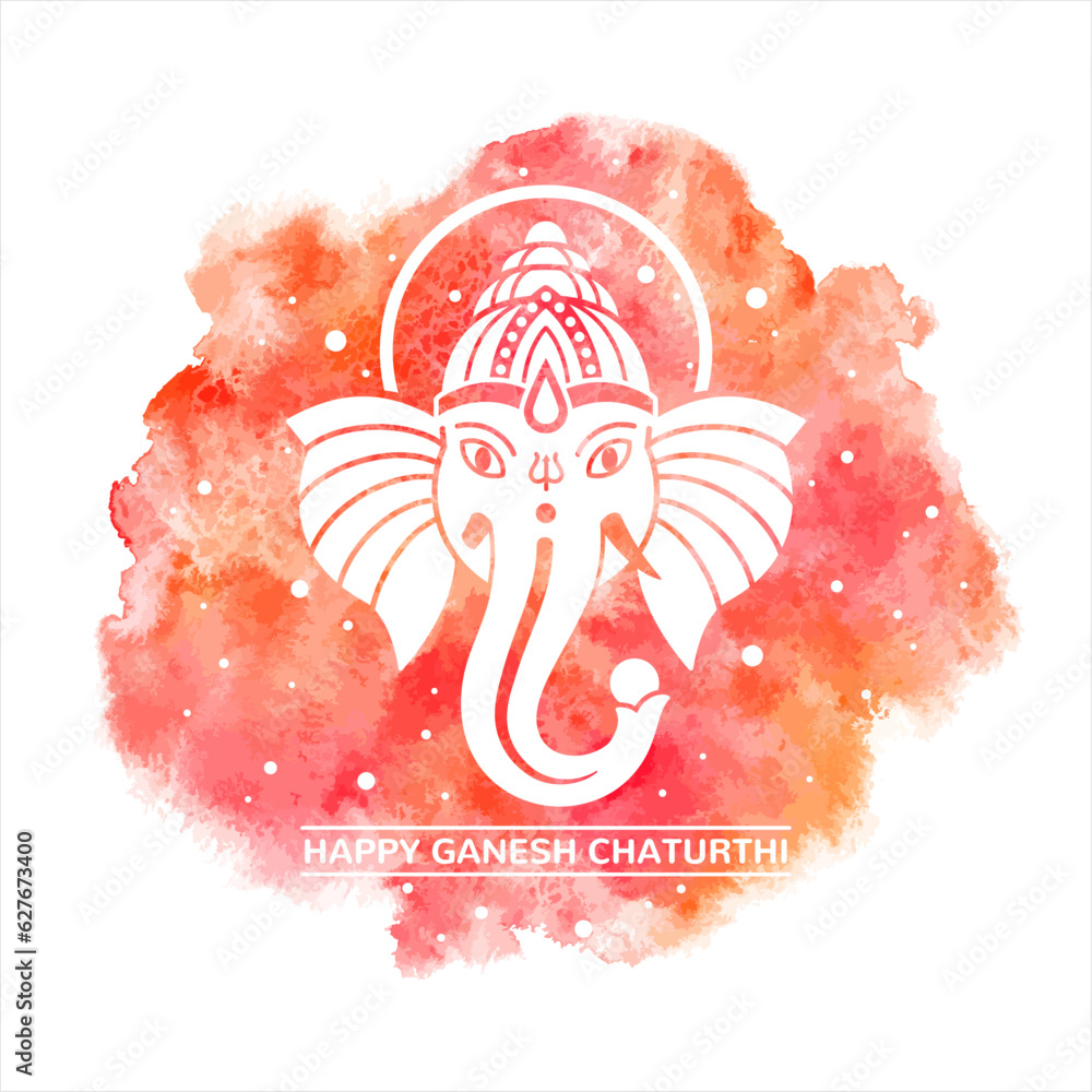 White Ganesh, Ganpati head vector silhouette illustration, watercolour ...