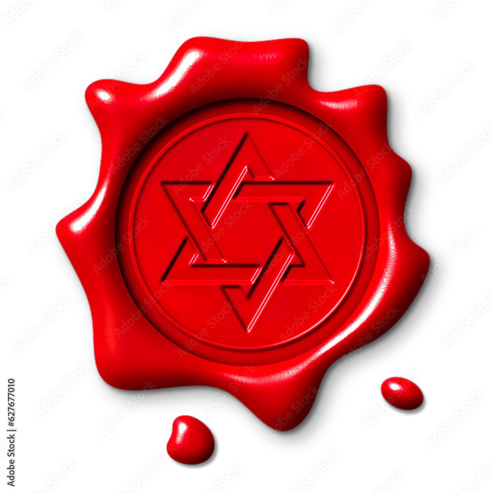 Jewish symbol and realistic red wax seal, transparent background Stock ...