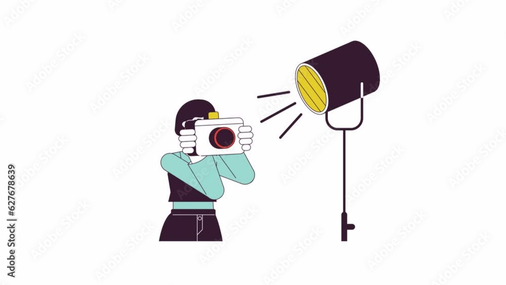 Photographer photoshoot line 2D animation. Freelance 4K video motion ...
