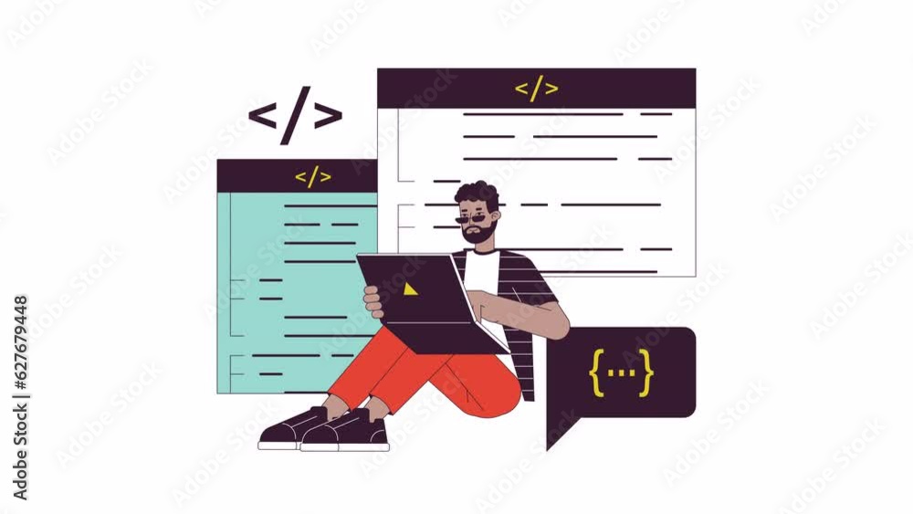 Back end development line 2D animation. Software programmer 4K video ...