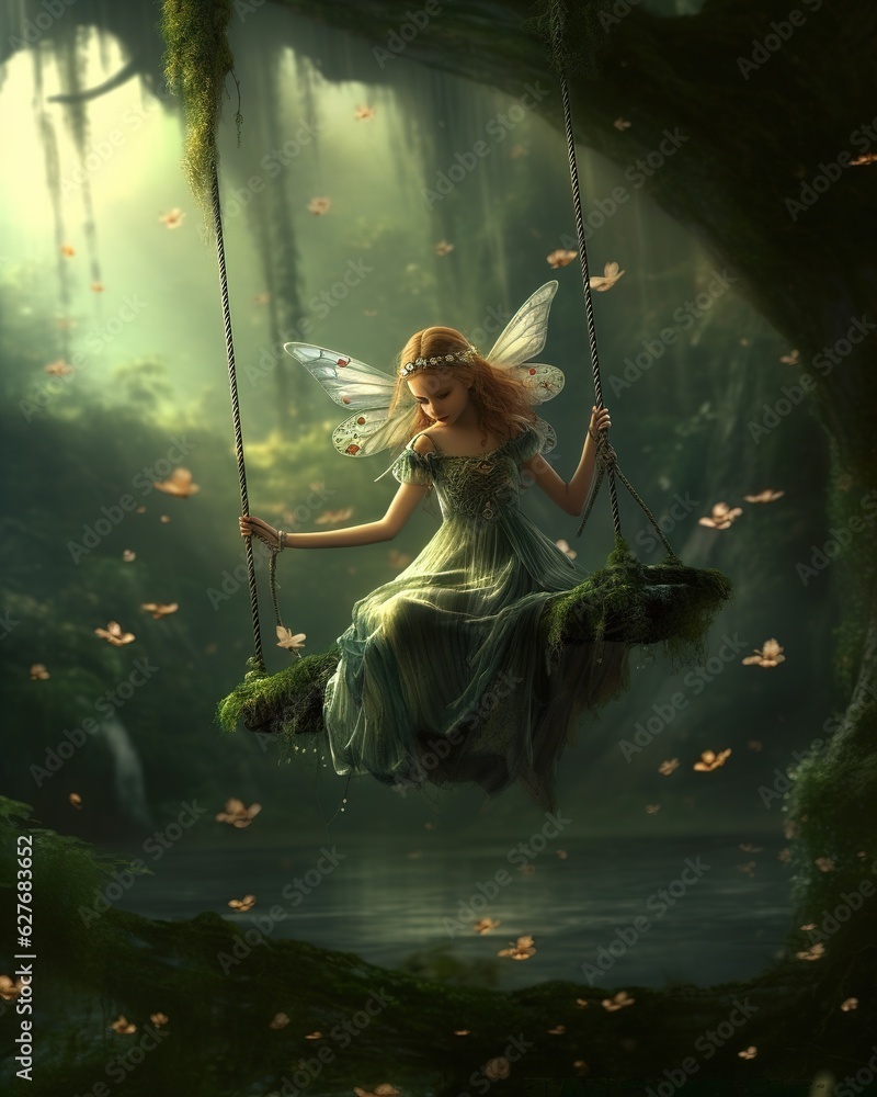 flying fairy with blonde hair and butterfly wings. Generative AI Stock ...