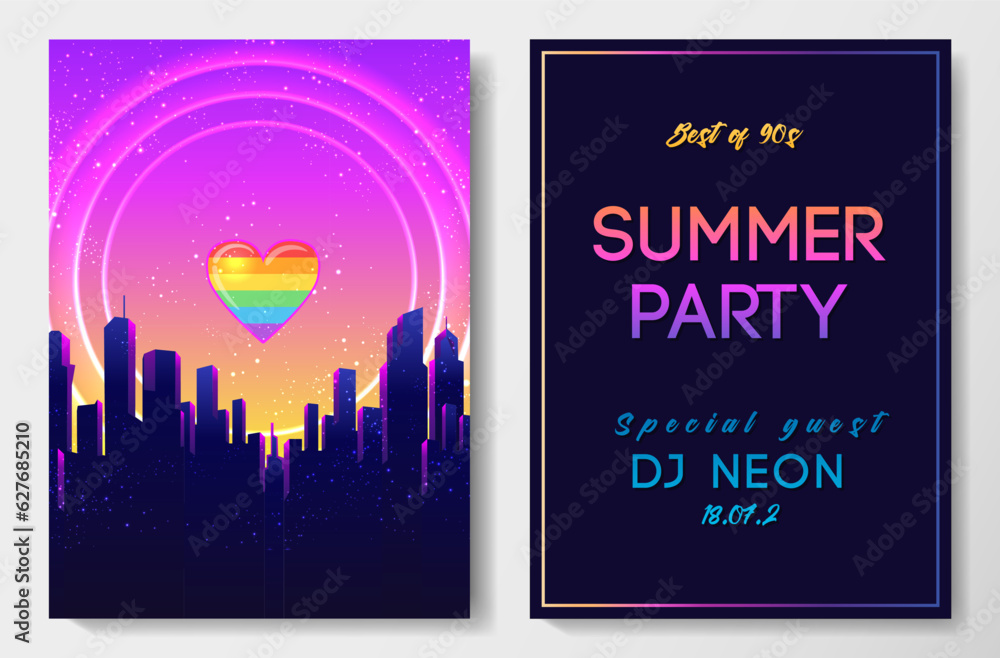 Rave party Flyer design template set in 1980s style. Retro Futurism ...