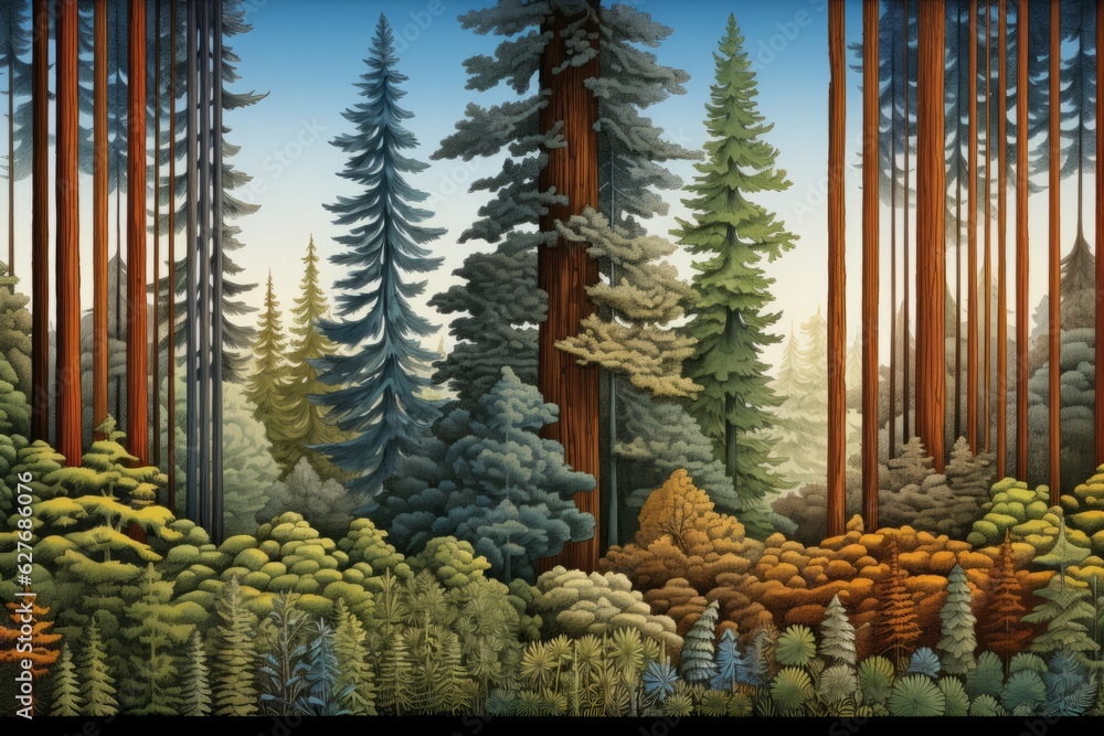 Redwood forest vector image. Beautiful illustration picture. Generative ...